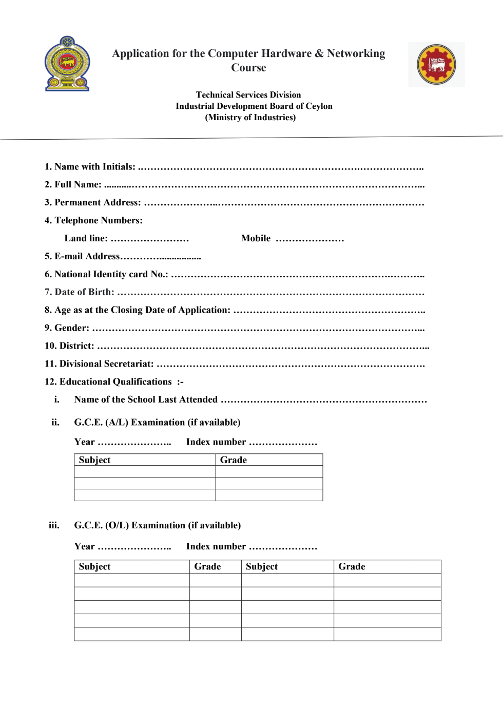 Application Forms - Industrial Development Board